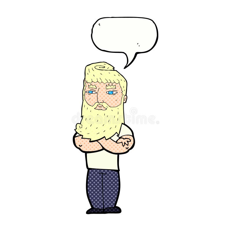 Cartoon Serious Man with Beard with Speech Bubble Stock Illustration ...