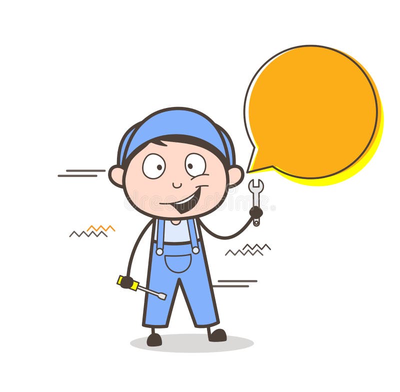 Cartoon Service Boy with Tools and Speech Bubble Vector Illustration ...