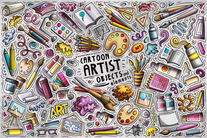 Cartoon Set of Artist Theme Items, Objects and Symbols Stock Vector ...
