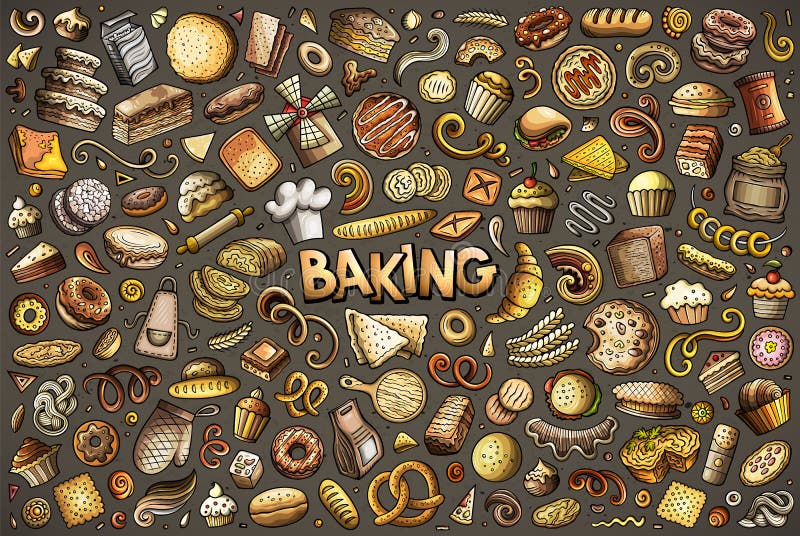 Cartoon Set of Bakery Theme Items, Objects and Symbols Stock Vector ...