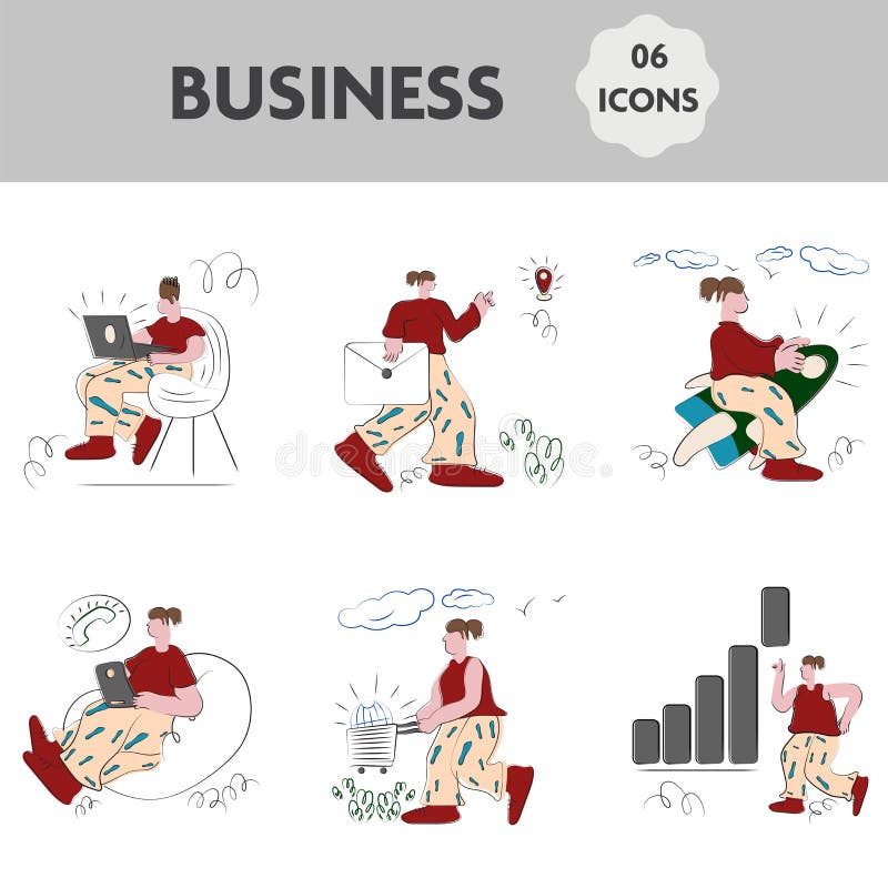 Cartoon Set of Business Female Working in Different Stock Illustration ...