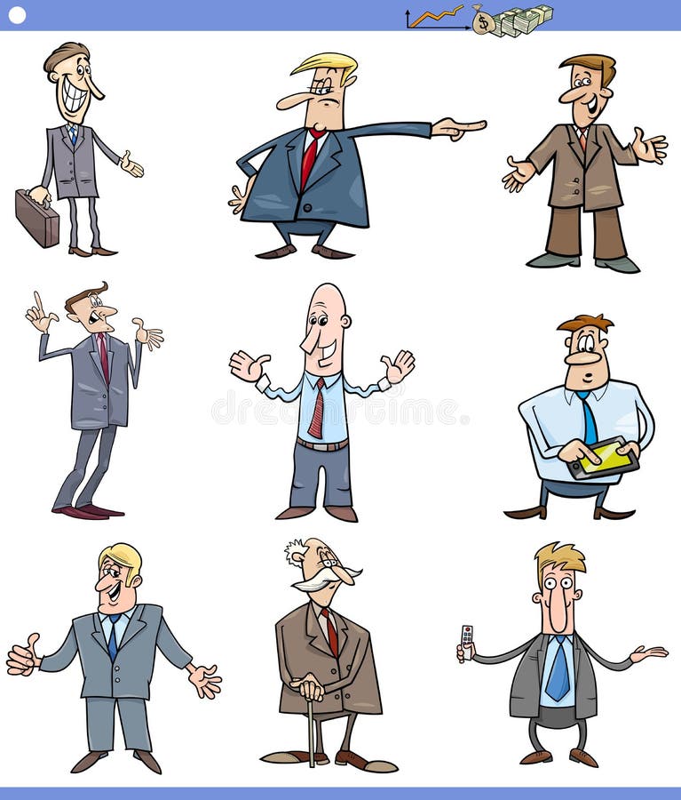Cartoon Set of Businessmen or Men Stock Vector - Illustration of happy ...
