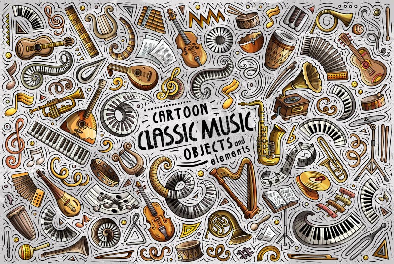 Cartoon Set of Classic Music Theme Items, Objects and Symbols Stock ...