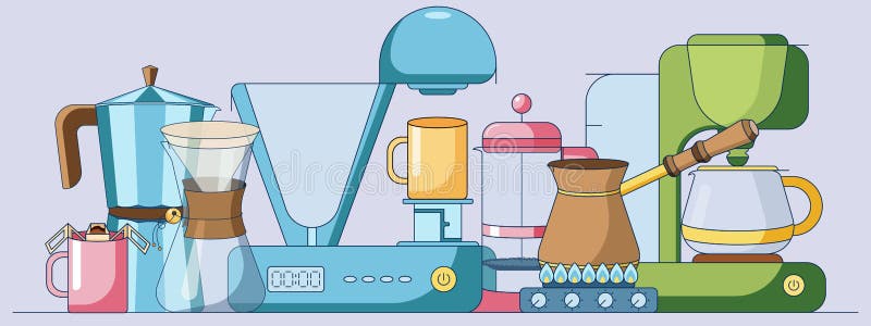 Cartoon Set of Coffee Elements Collections, Different Brewing Methods ...