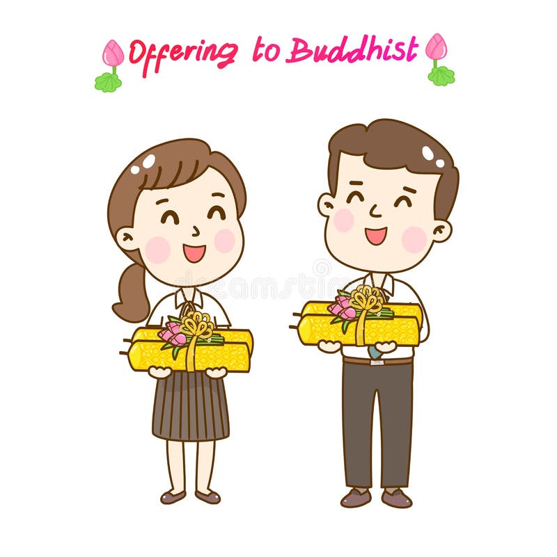 Cartoon Offering To Buddhist Vector. Stock Vector - Illustration of ...