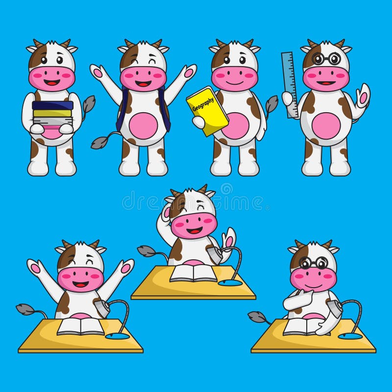Cute Cow Cartoon when Learning Stock Illustration - Illustration of ...