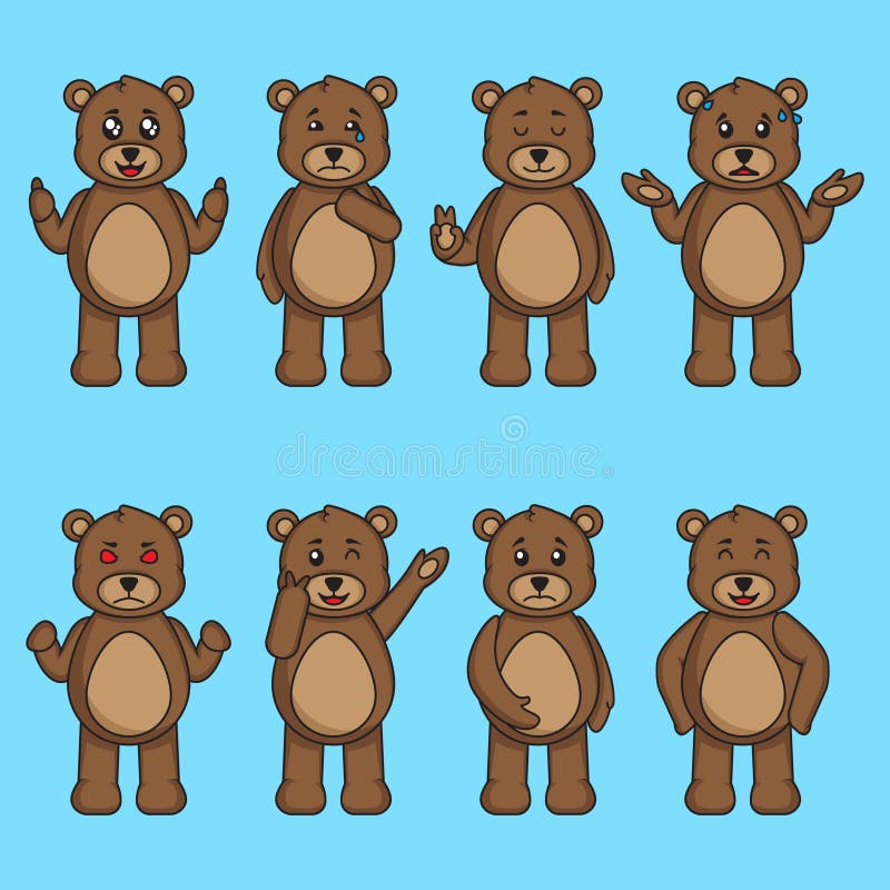 Cartoon Set Cute Teddy Bear in Different Pose Stock Vector ...