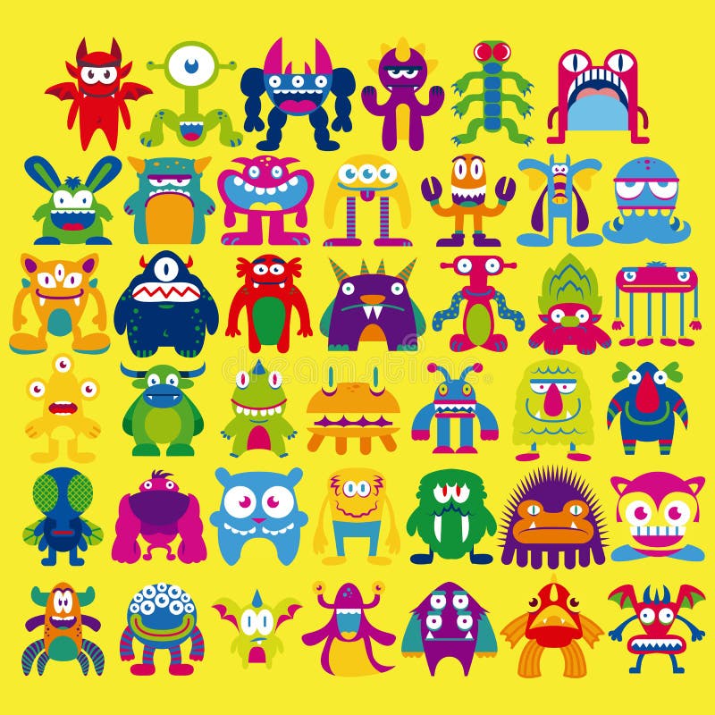 Cartoon Set of Different Monsters Isolated Stock Illustration ...