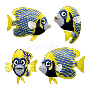 Cartoon Set of Emperor Anglefish in Various Pose Stock Vector ...