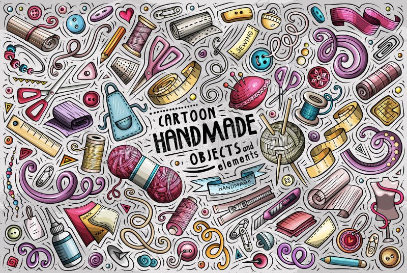 Cartoon Set of Handmade Theme Items, Objects and Symbols Stock Vector ...