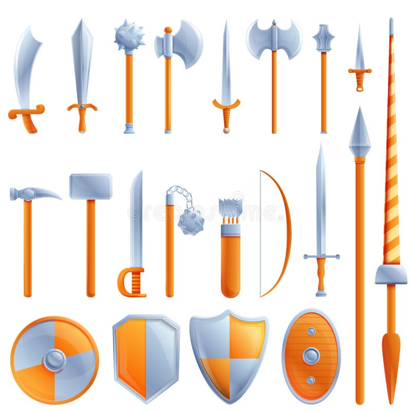Cartoon Set Icons of Old Weapons Stock Vector - Illustration of icons ...