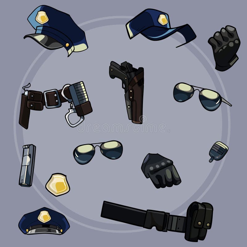 Cartoon Set Items of Uniforms and Weaponry of the Police Stock Vector ...
