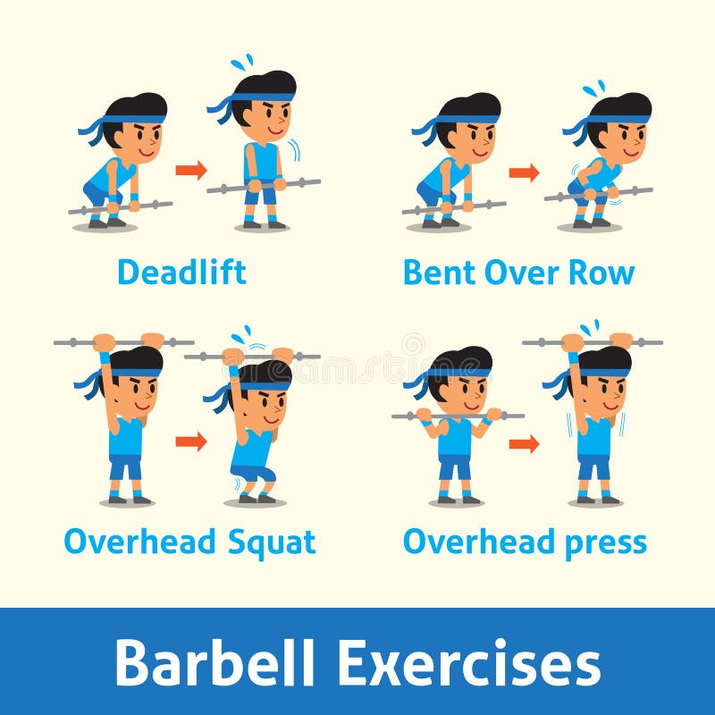 Cartoon Set of a Man Doing Barbell Exercise Step for Health Stock ...