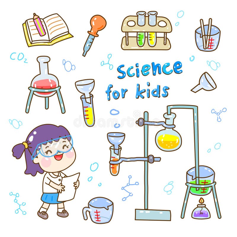 Cartoon Set Science for Kids. Stock Illustration - Illustration of ...