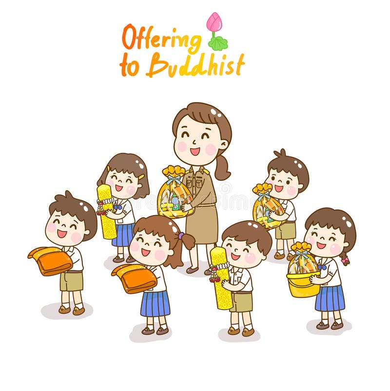 Cartoon Offering To Buddhist Vector. Stock Vector - Illustration of ...