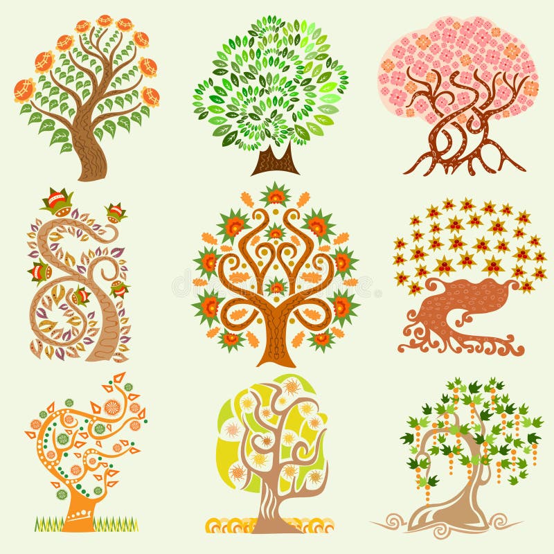 Cartoon set tree stock vector. Illustration of orange - 39276414