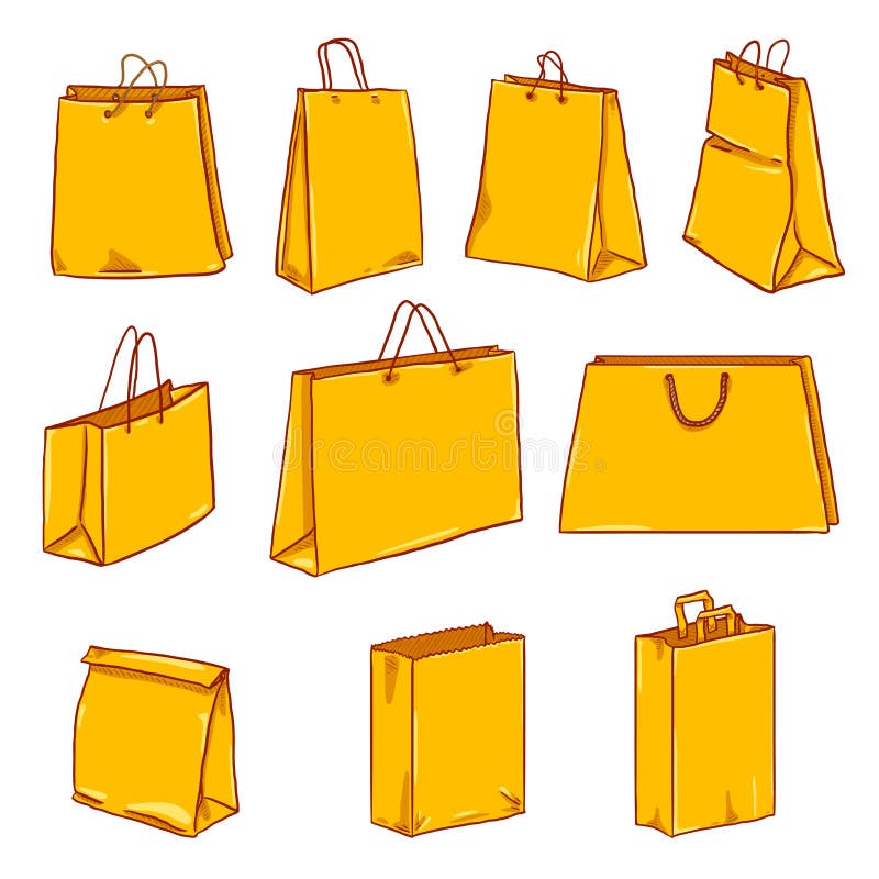 Cartoon Set of Yellow Shopping Bags Stock Illustration - Illustration ...