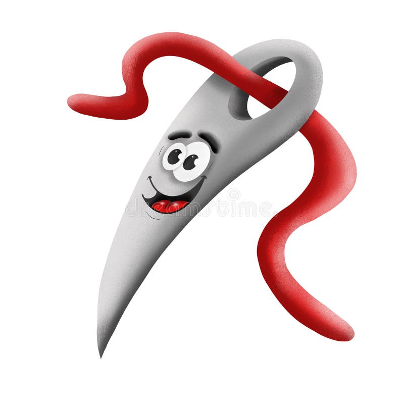 Cartoon Sewing Needle with Red Thread on White Background, Illustration ...