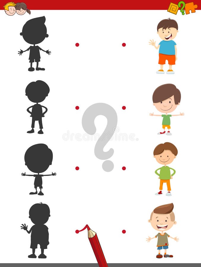 Cartoon Shadow Activity with Boys Stock Vector - Illustration of kids ...
