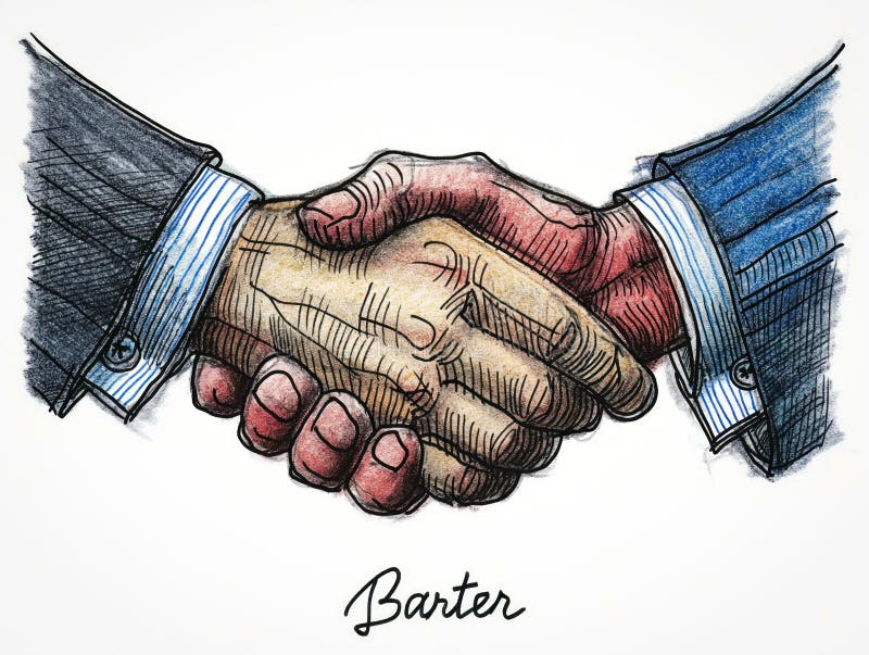 Cartoon Shaking Hands, Whith Text Barter Stock Photo - Image of ...