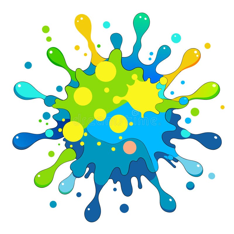 Cartoon Shaped Ink Blots in Yellow and Blue Color on White Background ...