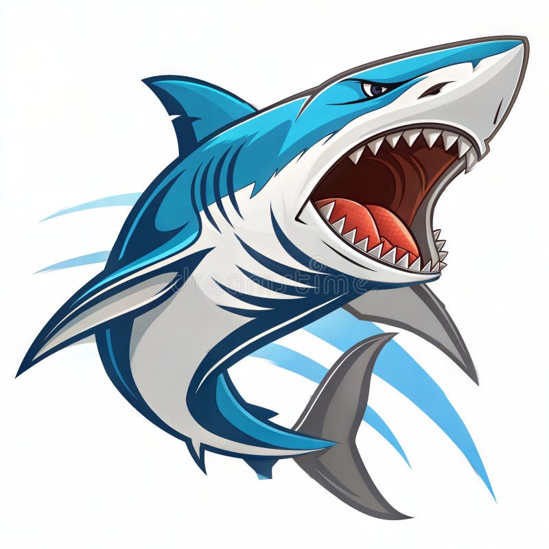 Cartoon Shark Attack with Open Mouth, Aggressive Shark Logo with Sharp Teeth Stock Illustration ...
