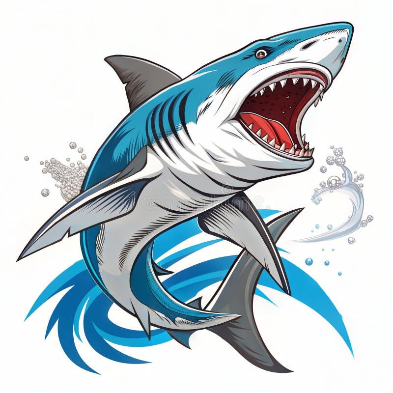 Cartoon Shark Attack with Open Mouth, Aggressive Shark Logo with Sharp Teeth Stock Illustration ...