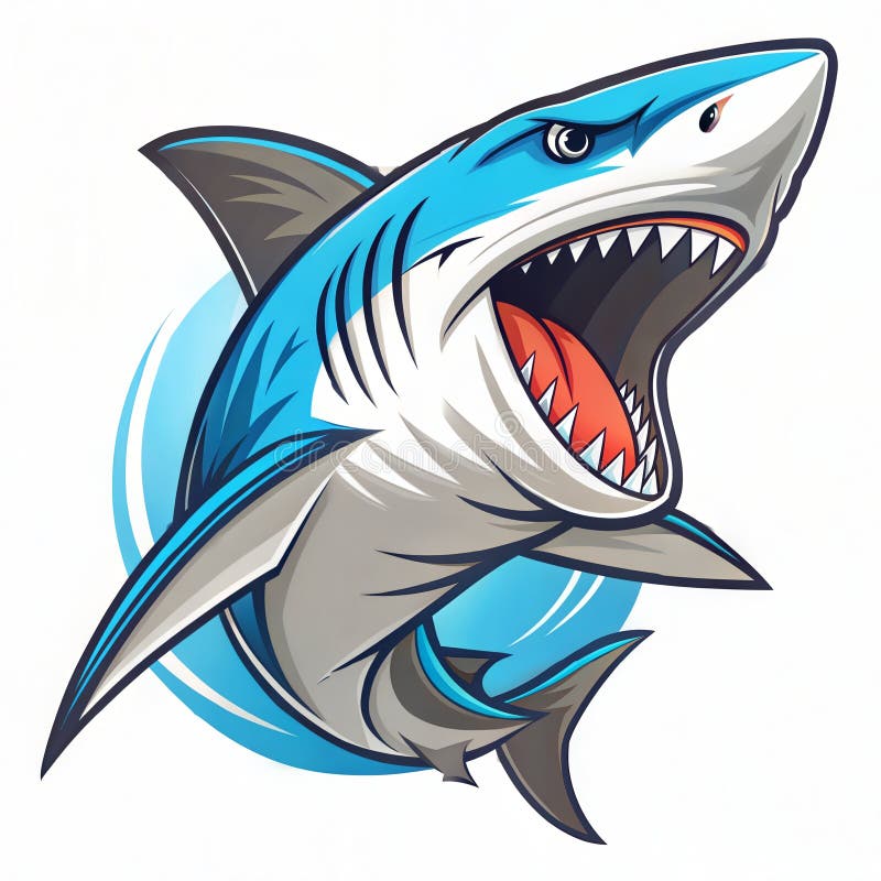 Cartoon Shark Attack with Open Mouth, Aggressive Shark Logo with Sharp ...