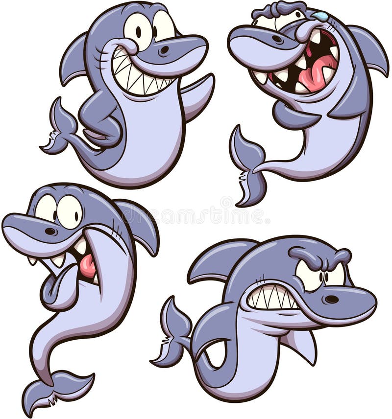 Cartoon Shark with Different Poses and Expressions. Vector Illustration ...