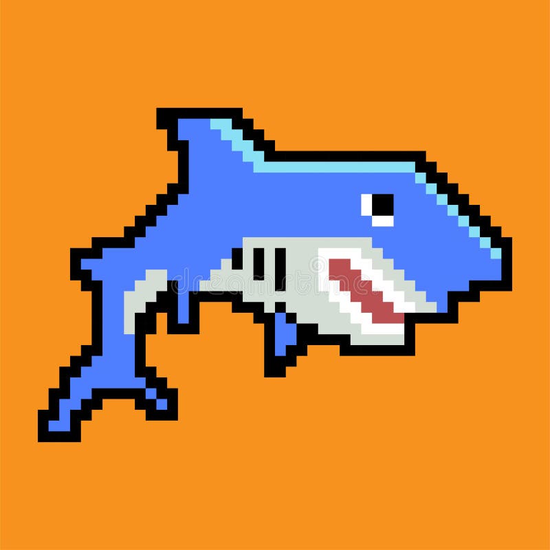 Cartoon Shark Pixel Art Vector Isolated on Orange Background, Easy To ...