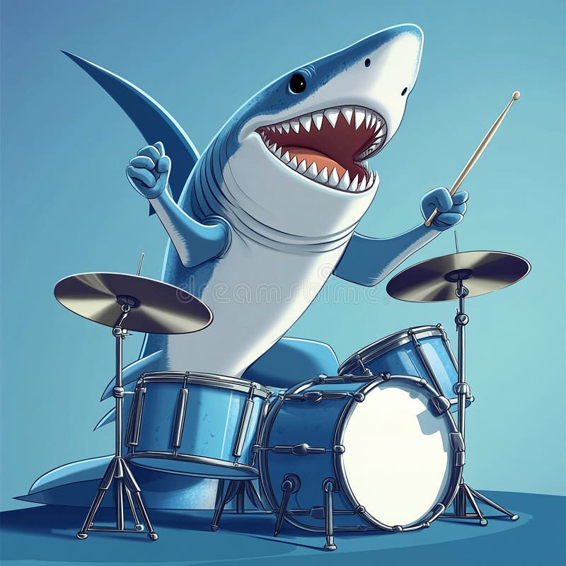 Cartoon Shark Playing Drums Stock Illustration - Illustration of ...