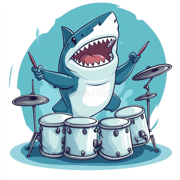 Cartoon Shark Playing Drums Stock Illustration - Illustration of ...