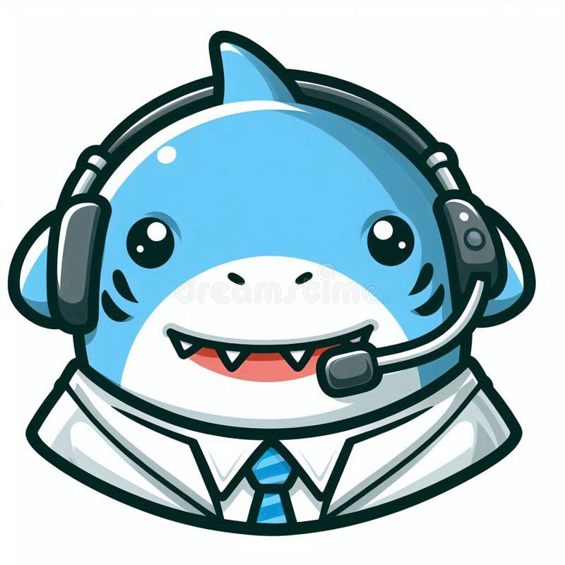 A Cartoon Shark Wearing a Headset and a Tie Stock Illustration ...