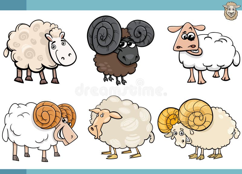 Cartoon Sheep Farm Animals Comic Characters Set Stock Vector ...