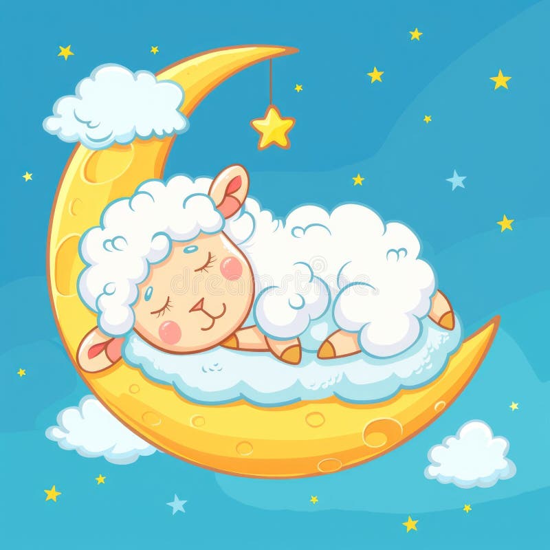 A Cartoon Sheep is Peacefully Sleeping on the Moon S Surface Stock ...