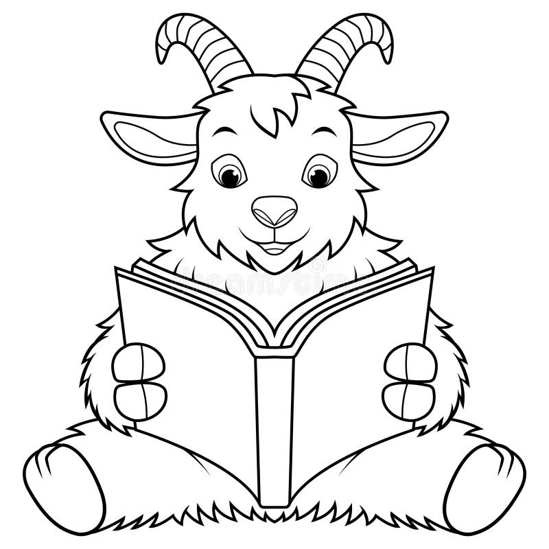 Cartoon Sheep Reading a Book Line Art Stock Vector - Illustration of ...
