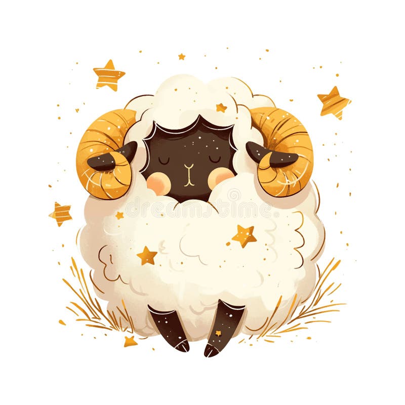 A Cartoon Sheep with a Star on Its Head is Sleeping. the Sheep is ...