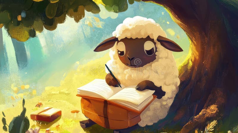 Cartoon Sheep Writing in Nature with Copy Space for Creative ...