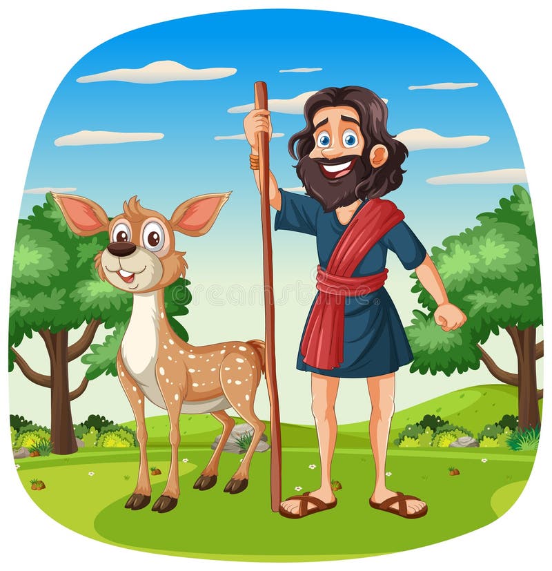 A Man Smiling with a Friendly Deer Stock Vector - Illustration of flora ...