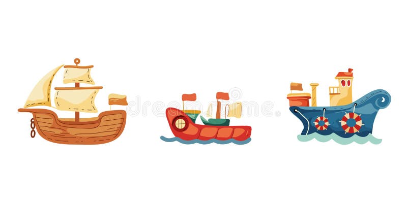 Cartoon ships set stock illustration. Illustration of cheerful - 379936234