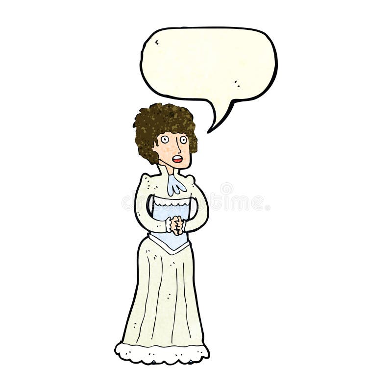 Cartoon Shocked Victorian Woman with Speech Bubble Stock Illustration ...