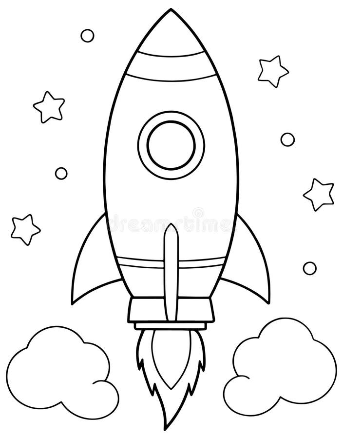 Cartoon Shoulder Launched Rocket Surrounded by Stars and Clouds ...