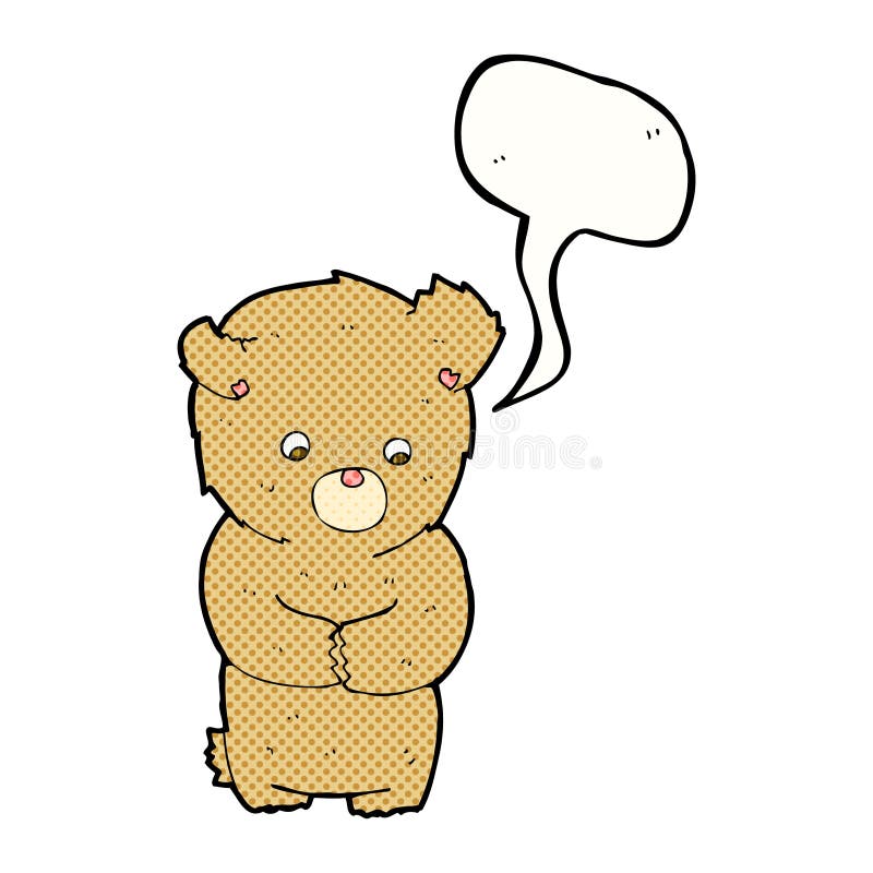 Cartoon Shy Teddy Bear with Speech Bubble Stock Illustration ...