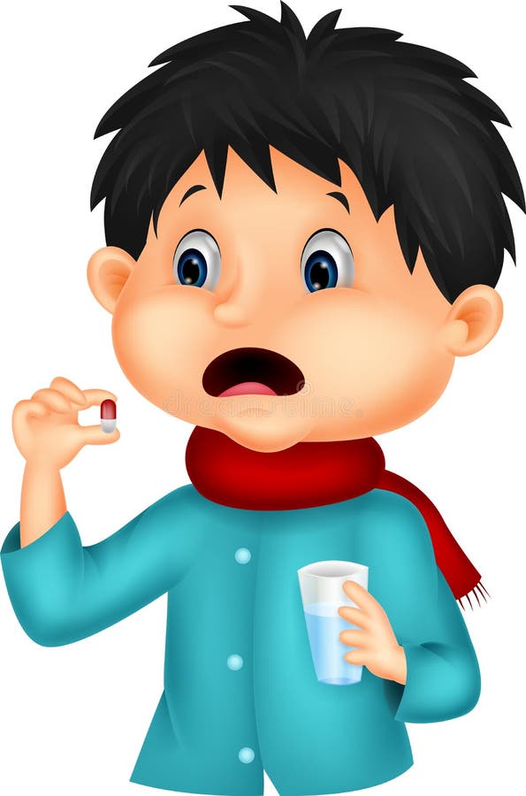 Cartoon Sicked Boy Swallows Pill Stock Vector - Illustration of medical ...