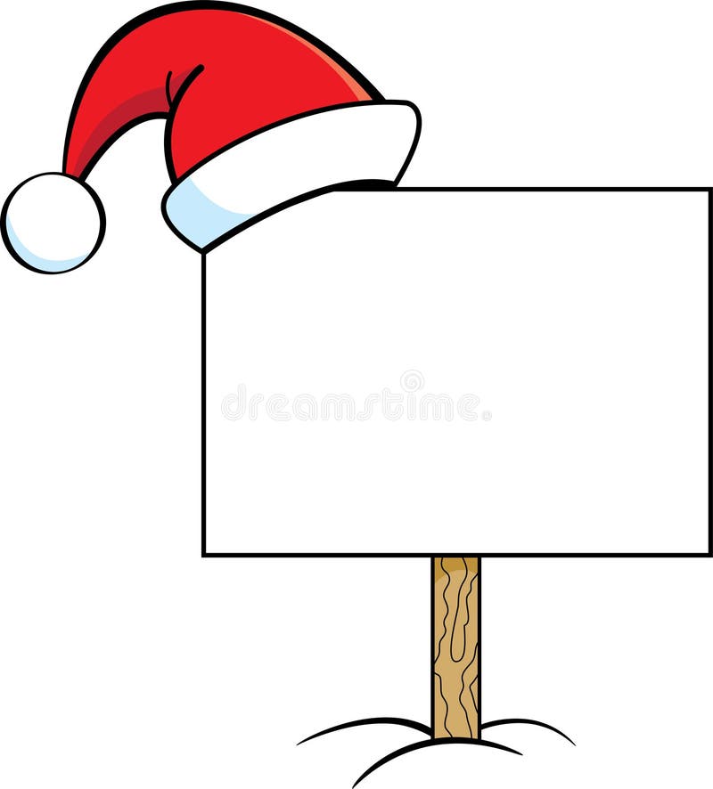 Cartoon Sign with a Santa Hat on it. Stock Vector - Illustration of ...