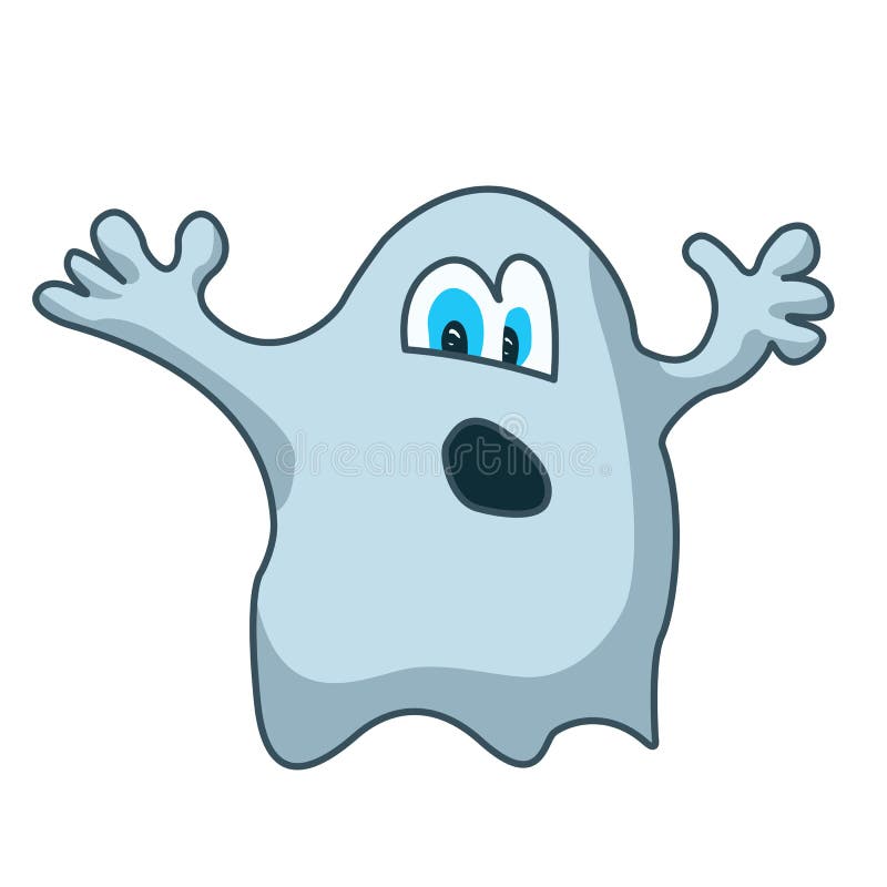 Cartoon Simple Blue Ghost with Hands Up Stock Illustration ...