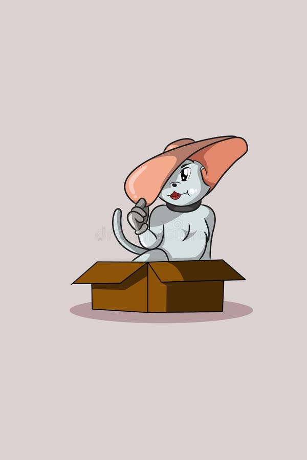 Cartoon Simple Cat with Cardboard Character Design Illustration Stock ...