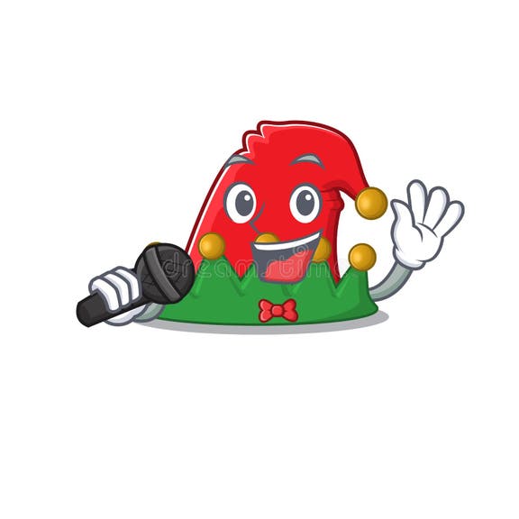 Cartoon Singing Elf Hat while Holding a Microphone Stock Vector ...