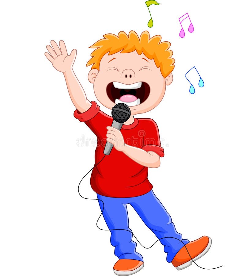 Cartoon Singing Happily While Holding The Mic Stock Vector - Image ...