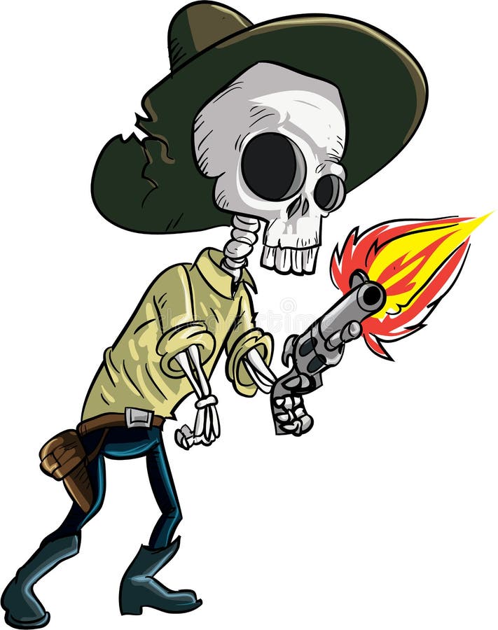 Cartoon Skeleton Cowboy with Gun Stock Illustration - Illustration of ...